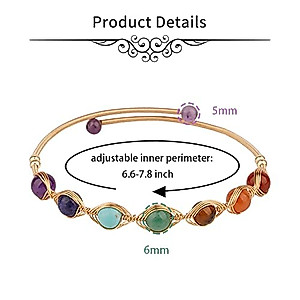 ASGIFT 7 Chakra Bracelet for Women Girls Healing Crystal Stone Bead Adjustable Yoga Meditation 14K Gold Crystal Beaded Bracelet Jewelry