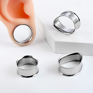 Casvort 4 PCS 30mm Hypoallergenic 316 Stainless Steel Silver Round Teardrop Double Flared Ear Gauges Plugs Ear Tunnels Saddle Plugs Body Piercing Jewelry