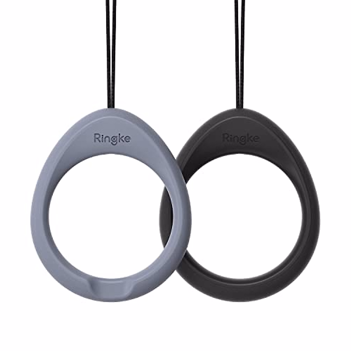 Ringke Finger Ring Strap Silicone Smartphone Grip Lanyard Holder [2 Pack] with Anti-Slip Mount Function Compatible with Phone Cases, Keys, Cameras, and More - Black & Lavender Gray
