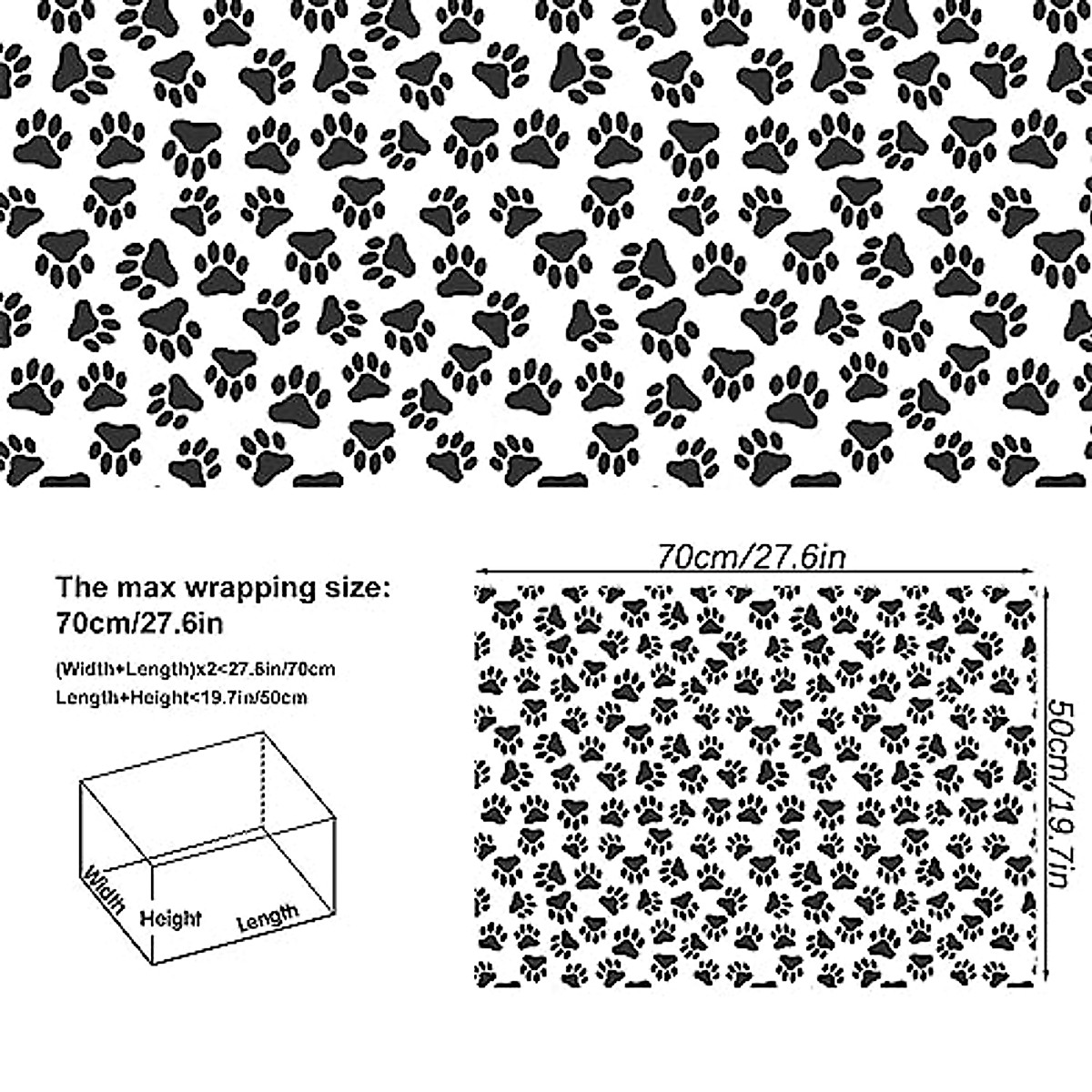 Dtiafu Paw Print Wrapping Paper - 10 Sheets Funny Dog Cat Lovers Birthday Wrapping Paper for Women Men Kids - Black and White Paw Gift Wrap - 20 X 28 Inch Per Sheet