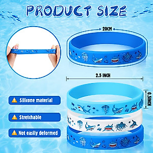 Suilung 24 Pcs Shark Party Favors Shark Bracelet for Kids Shark Silicone Rubber Wristbands Ocean Under The Sea Themed Party Gifts for Boys Girls Baby Shower Shark Birthday Party Supplies