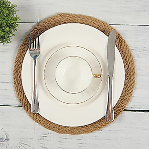 SHACOS Small Round Natural Jute Placemats 12 inch Set of 4 Heat Resistant Place Mats Trivets for Hot Plates Pots Pans Rope Braided Thick Table Mats Potholder Mats (Jute Brown, 12 Inch)