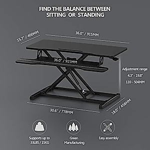 FITUEYES Height Adjustable Standing Desk 36” Wide Sit to Stand Converter Stand Up Desk Tabletop Workstation for Laptops Dual Monitor Riser Black SD309101WB