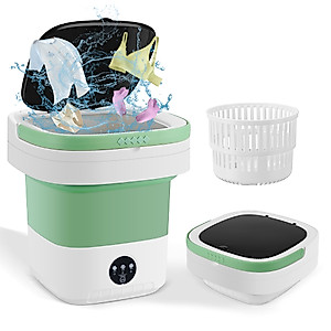 NISHCON Portable Washing Machine, 11L Upgraded Large Capacity Mini Washer with Spin Basket, Small Washing Machine for Apartments, Travel Laundry, Camping, RV, Dorm (Green+White)