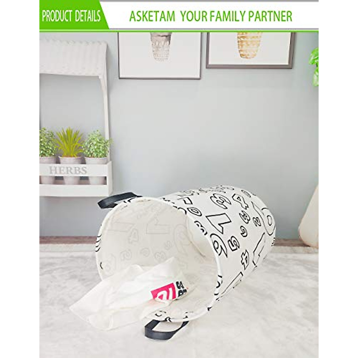 ASKETAM Baby Laundry Basket, Durable, Large Capacity, Lightweight, Portable, Waterproof