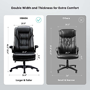 Hbada Executive Office Chair, Big and Tall Desk Chair 400lbs Wide Seat, High Back PU Leather Ergonomic Computer Chair with Adjustable Armrest, 360° Swivel Office Chair Adjustable Height, Black
