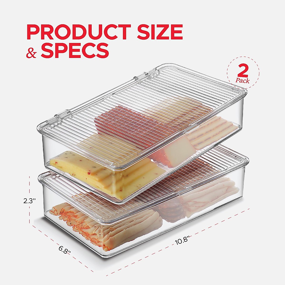 Tafura Bacon Container For Refrigerator (2 Pack) Bacon Storage Container | Cheese & Deli Storage Container | Bacon Keeper | Cold Cuts Meat Saver | Cheese Holder, BPA Free