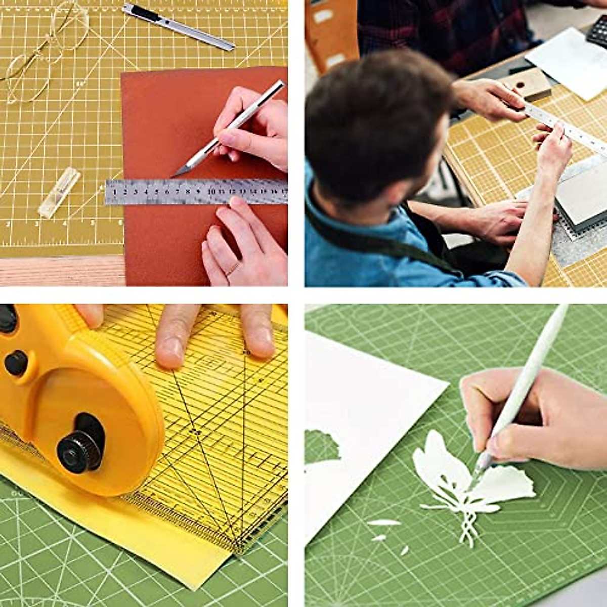 Self Healing Cutting Mat 12inch x 18inch,Professional Double Sided Durable Non-Slip Rotary Mat for Scrapbooking, Quilting, Sewing-3mm Thick 5-Ply A3(fern green/ochre yellow)