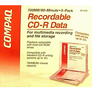 Compaq CD-R Data 700MB 80 Minute up to 12x Recordable 5 Pack Compact Disc