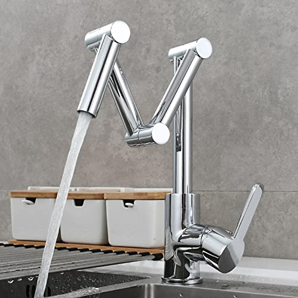 Copper Folding Kitchen Faucet Sink Sink Retractable hot and Cold Faucet Seated Universal Rotating Faucet, Black