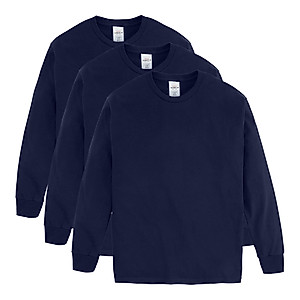 Hanes boys Tagless Long Sleeve Tee (Pack of 3) T Shirt, Navy, Small US