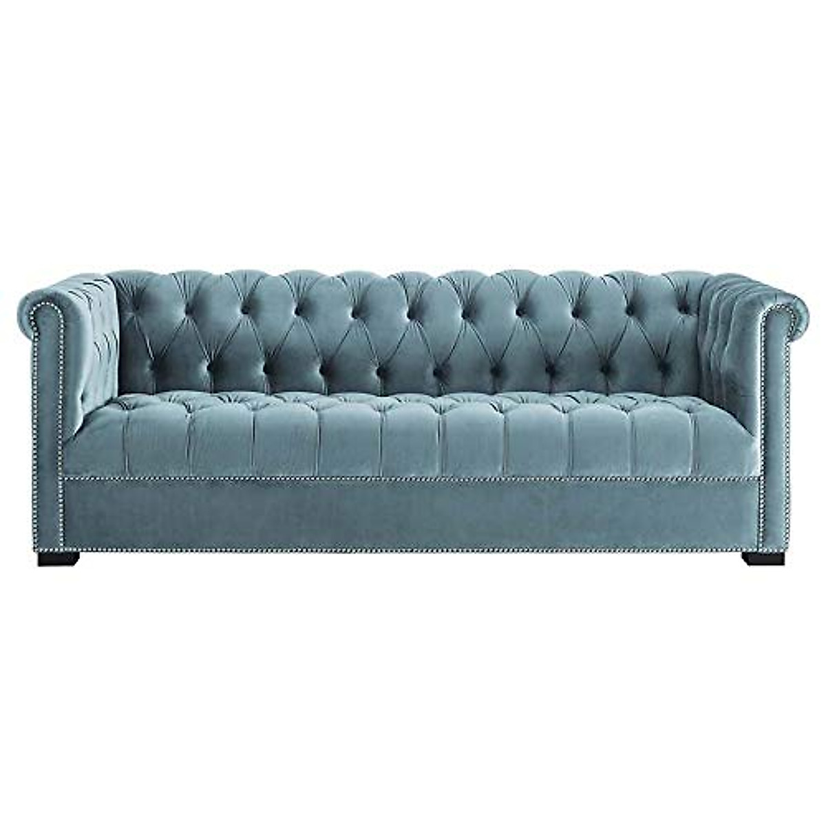 Modway Heritage Tufted Performance Velvet Upholstered Chesterfield Sofa with Nailhead Trim in Sea Blue