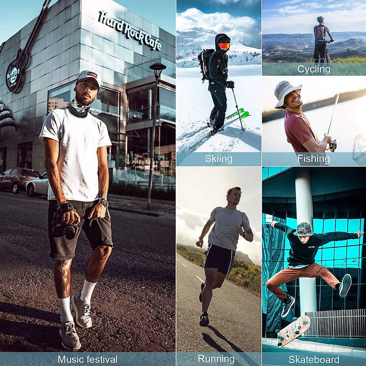 MoKo Halloween Face Mask for Cold Weather [6 Pack], Neck Gaiter Shield Scarf Elastic Balaclava Headbands Headwear, Windproof Skull Bandana for Men Women for Motorcycle Cycling Riding Skiing Party