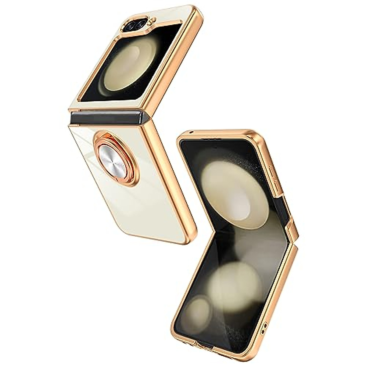 Dinick Compatible for Samsung Galaxy Z Flip 5 Case with Ring Holder Kickstand [with Magnetic] Soft TPU Shockproof Electroplated Protective Phone Case for Galaxy Z Flip 5 White