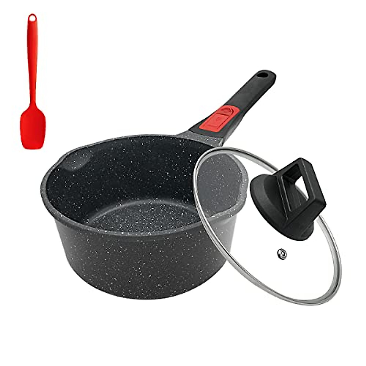 Bobikuke 1.5 Quart Saucepan with Lid, Nonstick Sauce Pan Small Soup Pots for Cooking, Sauce Pot with Lid Compatible for All Stoves, Milk Pan with Removeable Handle, Oven& Dishwasher Safe(BLACK)