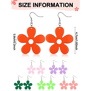 6 Pairs Retro Earrings for Women Girl Groovy Retro Daisy Flower Earrings Hawaii Daisy Flower Earrings Dangle Acrylic Daisy Flower Hawaii Plant Earrings Wild Lily Petals, 6 Colors