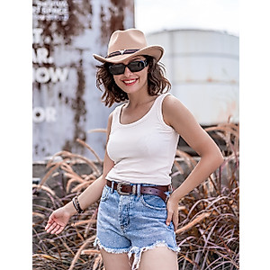 Toppers Classic Cowboy Hat Wide Brim Fedora Hats for Men Womens Cowgirl Hat Outdoor Panama Hat Light Brown