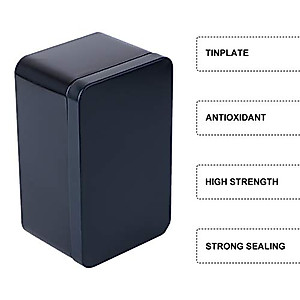 DOITOOL Metal Container Rectangular Tin Box with Lids, Portable Tea Storage for Tea, Candy, Candle, Jewelry - Black (13x8x6cm) Small Tin Box