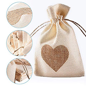 Burlap Bags, 20 Packs 4"x6" Drawstring Heart Burlap Gift Bag Candy Pouches Linen Pockets for Valentine's Day Wedding Easter Christmas Halloween Thanksgivings New Year (4"x6")