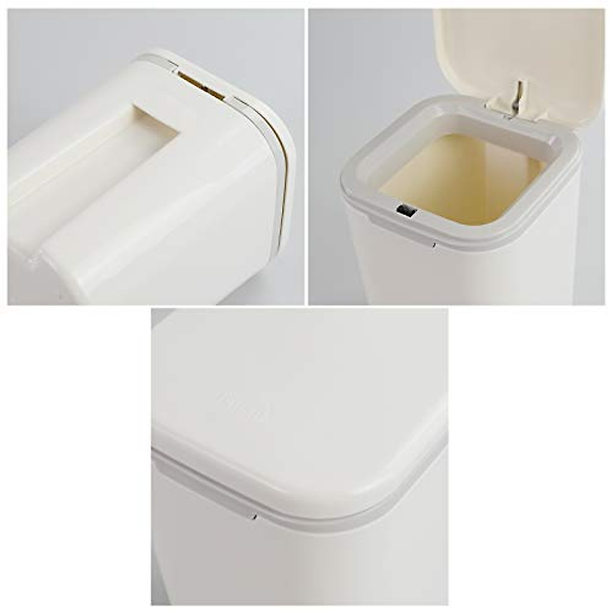 Xowine 0.5 Gallon Plastic Mini Push-Button Garbage Can, 2 L Desktop Mini Trash Can, White