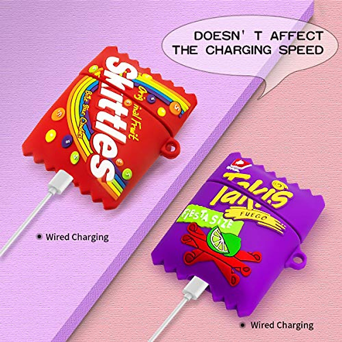 2Pack for Airpod 2/1 Case, Soft Silicone Cute Cartoon Kawaii Funny Cover Food Fashion Protective Skin for Air Pods Compatible with Airpods 2&1 (Teki Potato +Color Candy)