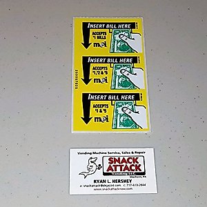Mars VN2511 or VN2512 Bill VALIDATOR (3) Decal Stickers $1, 2 & $5 /!