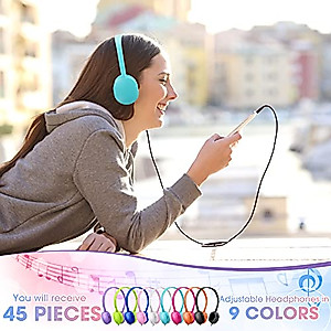 Bulk Headphone Earphones 45 Pack Multi Colored for School Headphones with 3.5 mm Headphone Plug for School Classroom Library Students Kids Children Teen and Adults, 9 Colors