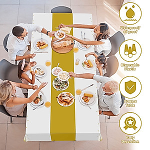OHOME 4 Pack Disposable Plastic Table Cloths for Parties,White and Gold Rectangle Table Covers for Wedding Bridal Shower Birthday | Baptism Decorations,Engagement Party Decorations 54" x 108"