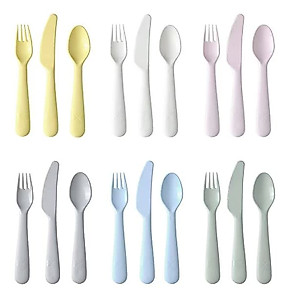 IKEA 704.613.85 KALAS 18-Piece Flatware Set, Mixed Colours, Easier for a Child to Cut and Divide Food, Easy for Children to Grip in Their Small Hands, The Knife Has a Serrated Edge