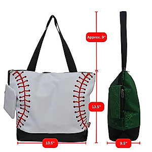 NGIL Medium Top Zipper Closure Canvas Tote Bag with Attached Matching Coin Purse For Moms and Nurses (Baseball White-black)