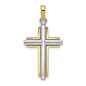 Solid 14k Yellow and White Gold Two Tone Cross Pendant Charm - 41mm x 20mm
