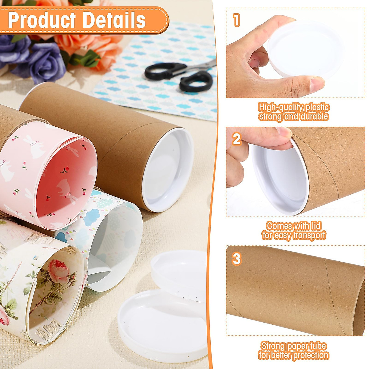 Yeaqee 20 Pack Mailing Tubes with Caps Poster Holder Tube 3 x 6 Inch Round Cardboard Mailers for Artwork Advent Calendars Classroom Craft Shipping DIY Projects Gifts Packing Maps Packaging, Brown