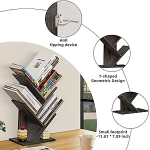 HXXUYY Tree Bookshelf, 4 Shelf Grey Floor Standing Bookcase,Wooden Bookshelves Storage Rack for CDs Movies Books,Display Book Organizer Shelves for Living Room Bedroom Home Office