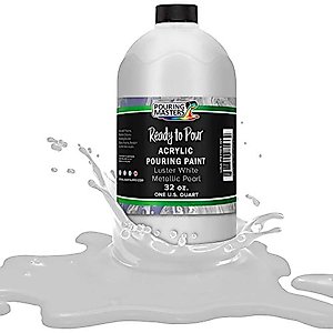 Pouring Masters Luster White Metallic Pearl Acrylic Ready to Pour Pouring Paint – Premium 32-Ounce Pre-Mixed Water-Based - For Canvas, Wood, Paper, Crafts, Tile, Rocks and more