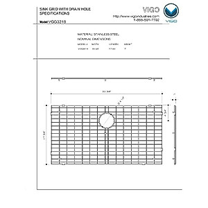 VIGO VGG3318 17.5" L -33.63" W -1.0" H Stainless Steel Kitchen Sink Bottom Grid, Chrome
