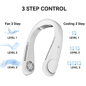 Portable Air Conditioner Neck Fan, Personal Neck Fan Cooler, Hands Free Bladeless, USB Rechargeable Battery Operated, Wearable Air Conditioner Hanging Fan, Leafless 3 Cooling Levels 3 Speeds (White)