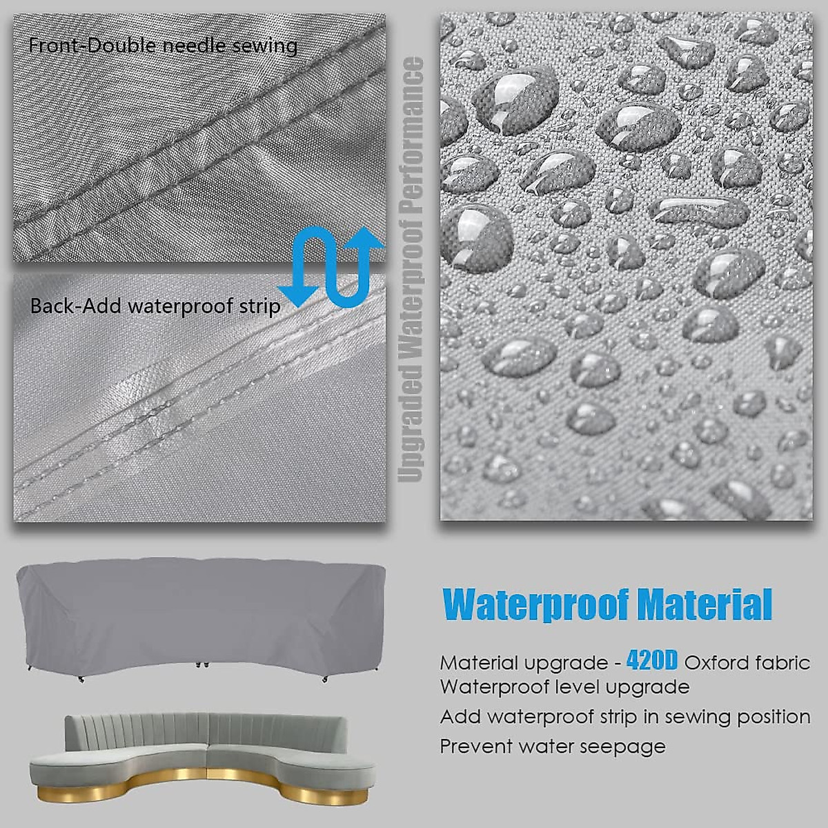 COOSOO Curved Sofa Cover Outdoor Curved Sectional Sofa Cover Patio Furniture Couch Protector Waterproof Half Moon Sofa Set Cover with Windproof Elastic Cord for Garden Indoor All Weather Protection