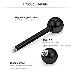 Cisyozi 14G Nipple Rings Piercing Jewelry Stainless Surgical Steel Black Nipplerings Nipple Tongue Rings Hoop CZ Barbell Bar Body Piercings Jewelry for Women Men 14mm Horseshoes Captive Bead Rings