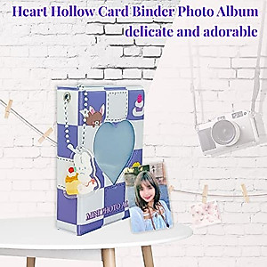 3 inch Mini Photo Album, Kpop Photocard Binder Photocard Holder Book Collect Book Butterfly Love Heart Hollow Photocard ID Holder with Cute Pendant 40Pockets (3inch purple duck)
