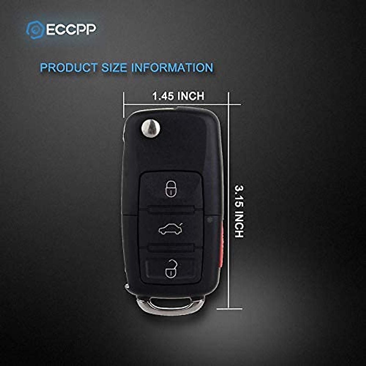 ECCPP Keyless Entry Remote Key Fob for Volkswagen Beetle Golf Jetta Passat 315MHz Uncut 4 Button HLO1J0959753AM HLO1J0959753DC NBG735868T (Pack of 1)