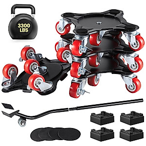 Furniture Dolly Upgrade Large, Furniture Movers with 5 Wheels Rubber Universal (360° Rotatable), 3300lbs/1500kg Load Capacity Moving Dolly & Furniture Lifter Tool, Carbon Steel Panel Heavy Duty Dolly