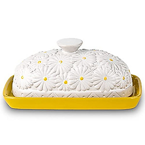 Ceramic Butter Dish With Lid For Countertop Daisy Butter Keeper Butter Container Large Butter Holder Butter Tray Covered Butter Dish Butter Dishes With Lid Butter Storage Butter Holder For Counter