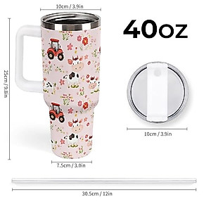 Farm Truck Red Tractor Tumbler with Handle Travel Mug Water Bottle Tea Coffee Cup White-style