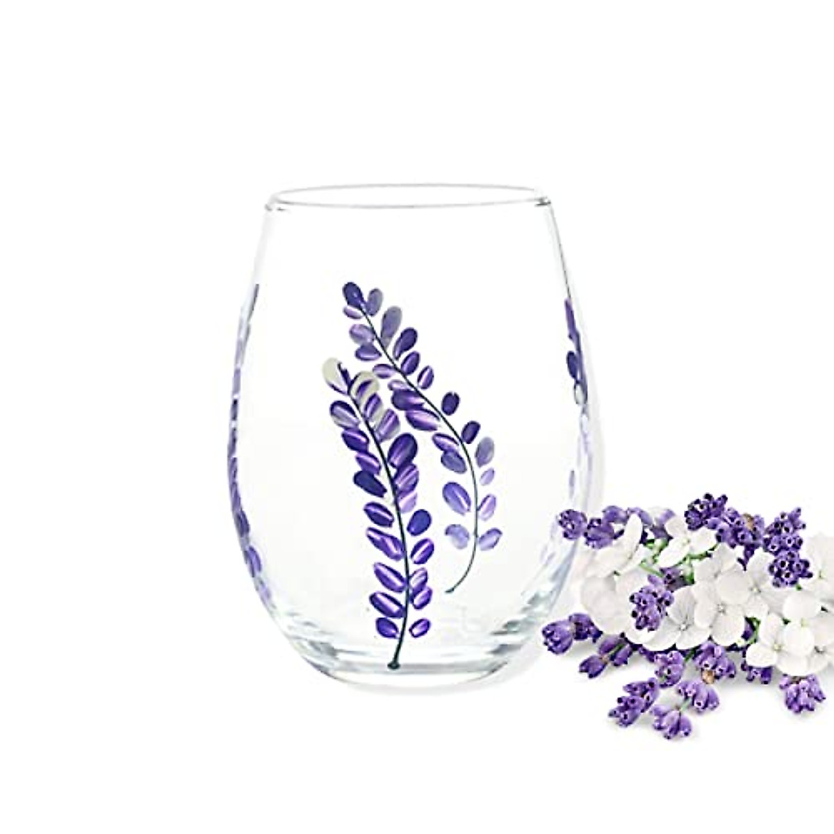 Lavender Flower Stemless Wine Glass - Perfect Mother's Day Gift - Birthday Gift for Mom, Sister, Friends - Spring Wine Glass Purple Lavender Flower