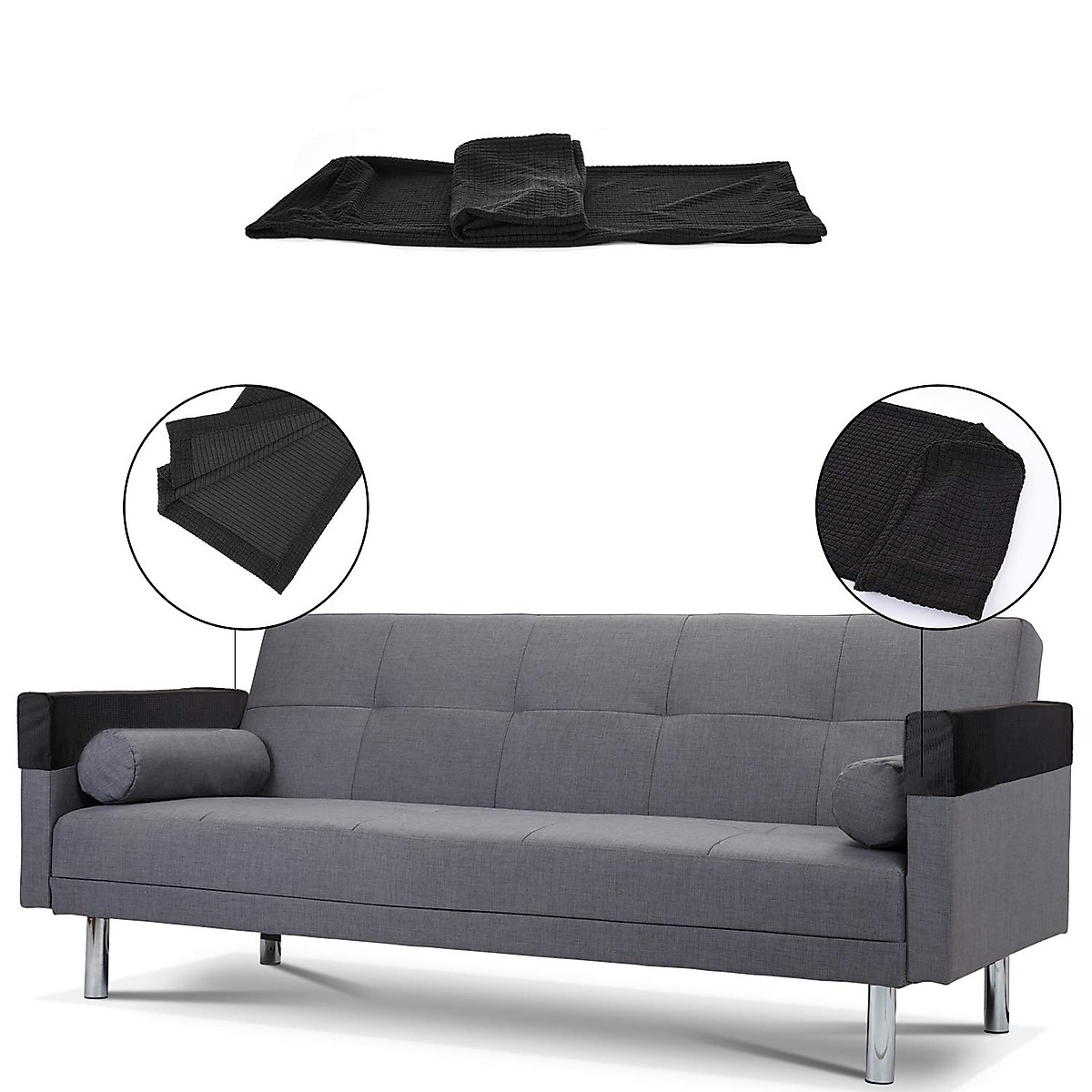 CM Anti-Slip Sofa Armrest Slipcover Anti-dust Armchair Stretch Cover for Sofa Recliner Armchair Couch Protector, One Pair (Black)