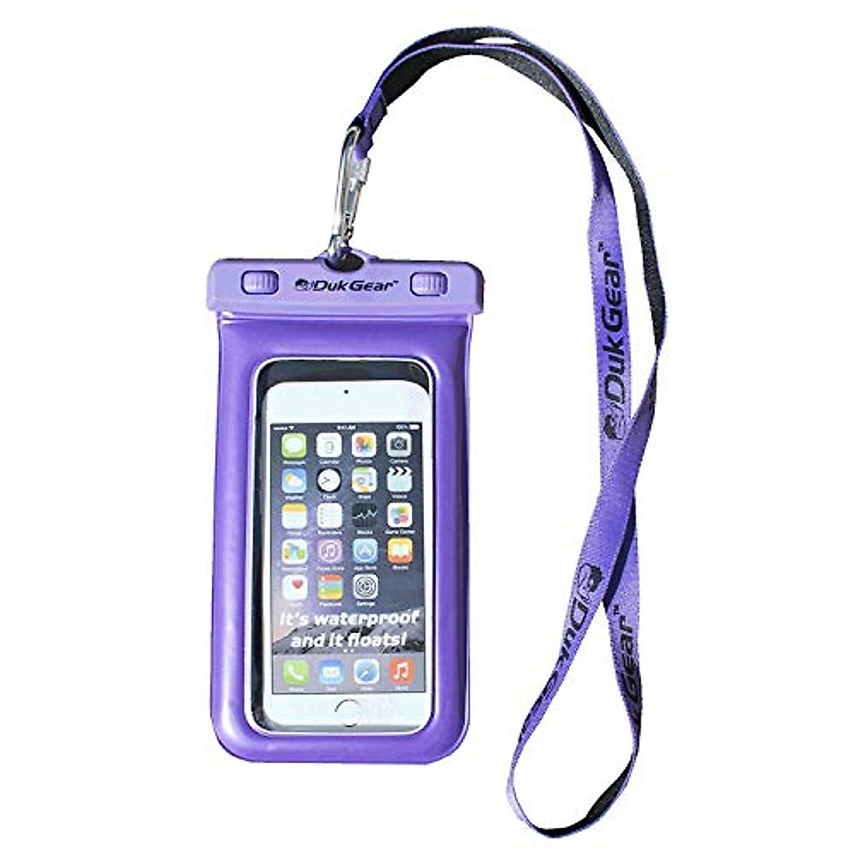 Duk Gear Universal 100% Waterproof Floating Underwater Cell Phone Case, Pouch, Dry Bag for iPhone, Android, Google, Touch-Screen Friendly, for Pool Beach Kayaking Travel (Purple)