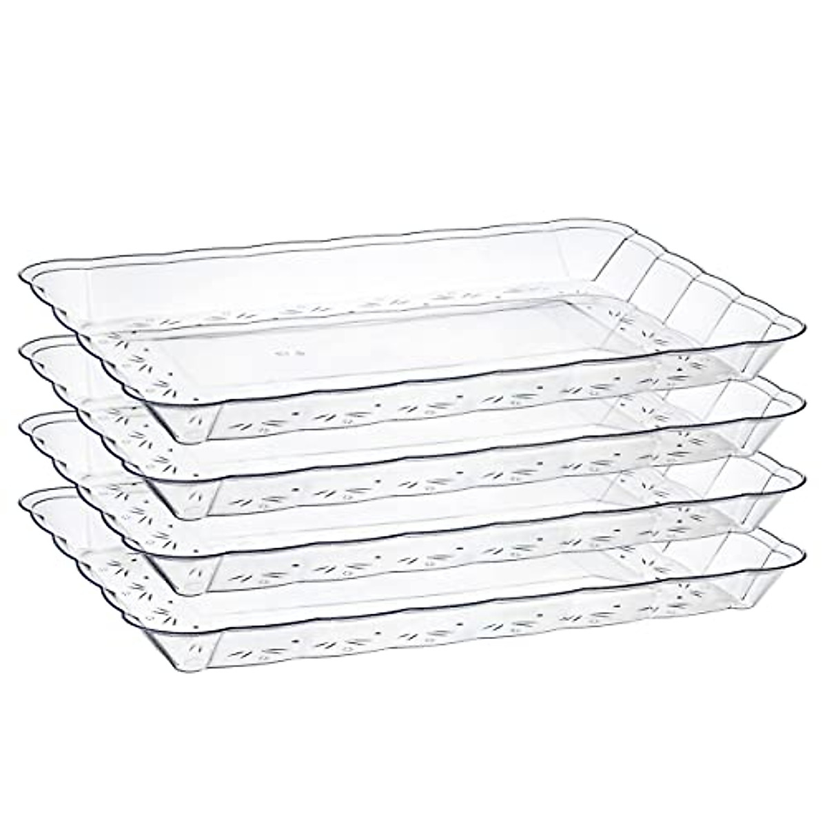 Plastic Serving Trays 9" X 13" Rectangle Serving Platters 4-Pack Clear Party Tray Durable Serving Platter - Disposable Serving Food Tray - Rectangular Cake, Fruit, Cookie Tray - Posh Setting