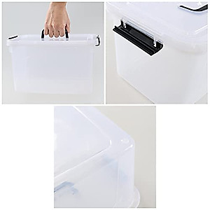 Yesdate 4 Pack 10.5 Quart Plactic Storage Latch Bin, Lidded Box with Black Handle, Clear
