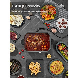 FOHERE 4.8Qt Hot Pot Electric, Ceramic Nonstick Electric Pot for Cooking, 1300W Electric Shabu Shabu Pot w/Dual Temperature Control for Home, Party, Family & Friend Gathering