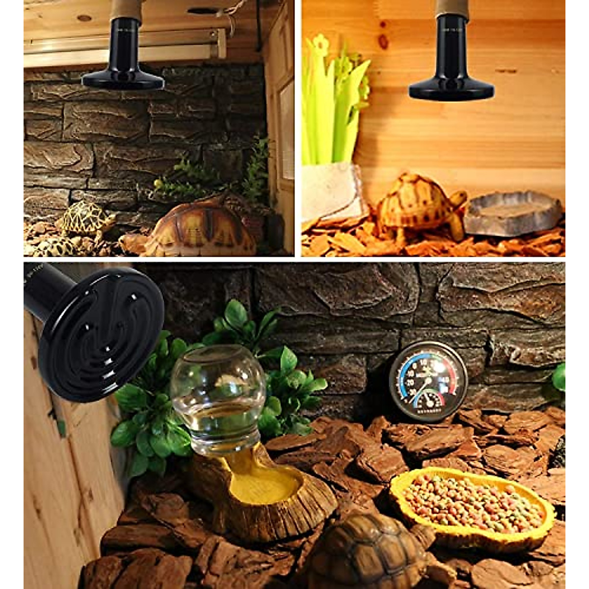 2-Pack 100W Ceramic Heat Lamp with 1-pcs Digital-Thermometer, Infrared Heat Emitter Bulbs for Reptiles, Amphibians, Chicken Brooder Coop Lizard Turtle Snake Aquarium, No Light No Harm, ETL Listed